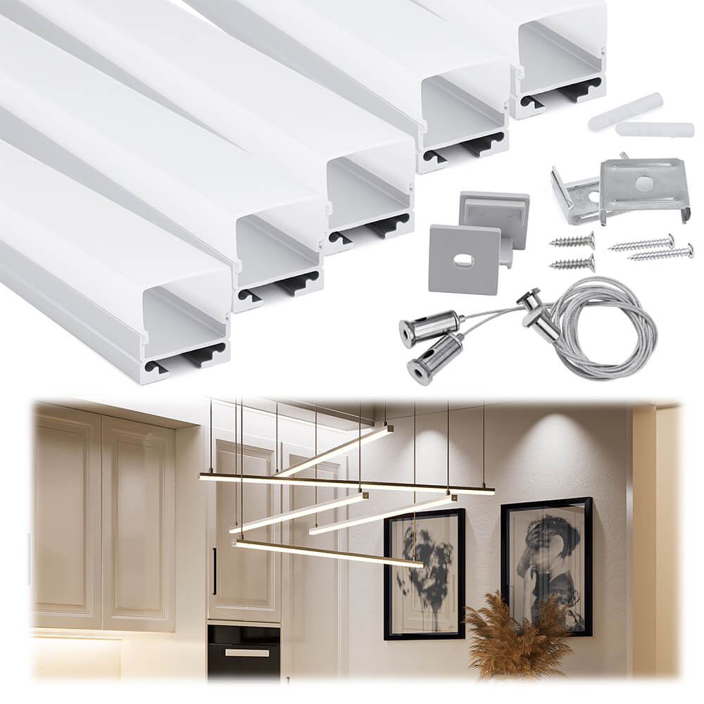5 Pack 3.3ft LED Channel with Hanging Wire, Frosted Diffuser Cover ...