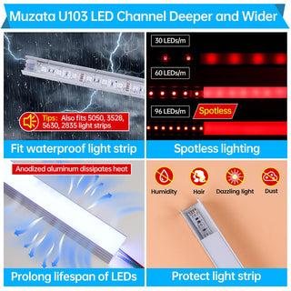 Aluminum U Channel for LED Lighting - Muzata LED – Muzata LED Channel ...