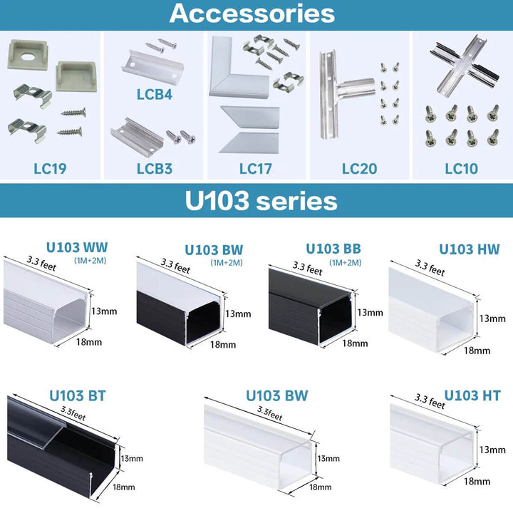 Black LED Aluminum Channel with Smoky Black LED Strip Cover 18x13mm ...
