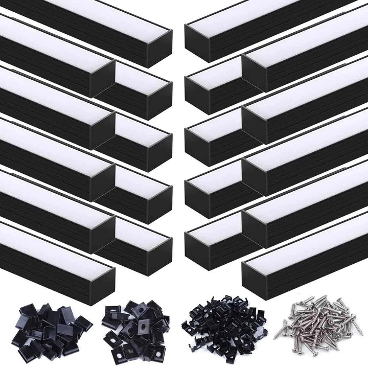 Black LED Channel with Frosted Milky White Diffuser Cover 18x13mm ...
