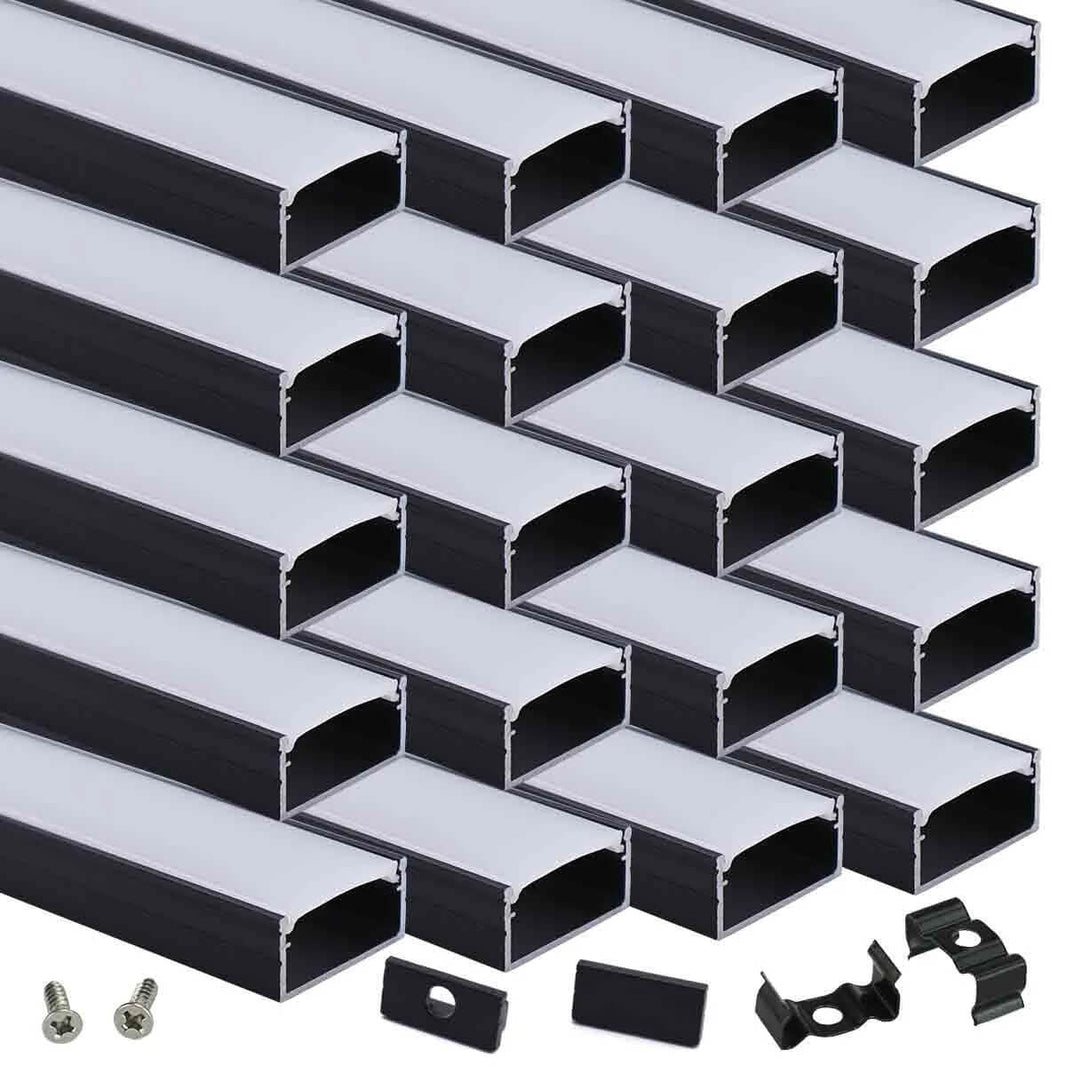 Black Wide Aluminum LED Channel with Milky White LED Strip Cover U102 ...